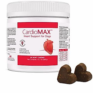 CardioMAX Heart Support Supplement for Dogs - L-Taurine, L-Carnitine, EPA & DHA, Coenzyme Q10 - Aids Circulatory Strength, Cardiovascular Support, Heart Muscle Function - Made in USA - 180 Soft Chews