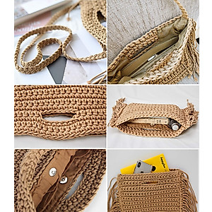 Nice Pies Solid Color Tassel Summer Beach Bag Tote Braided Handbag Women Weave Grass Bag for Travel Everyday Use