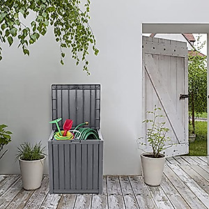 VINGLI 51 Gallon Medium Deck Box Organization, Resin Storage Box for Patio Furniture or Tools, Indoor & Outdoor Lockable Container Box for Garden, Pool, Yard, Porch and Balcony (Grey)