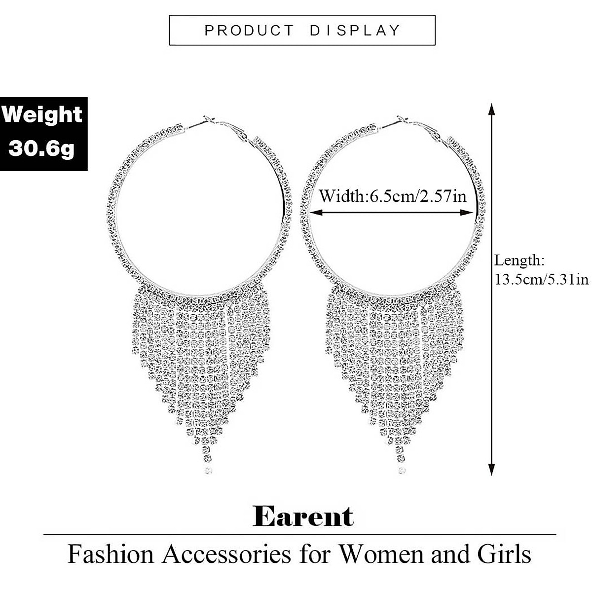Earent Silver Rhinestone Tassel Earrings Sparkly Chandelier Fringe Earring Crystal Dangling Earrings Jewelry for Women