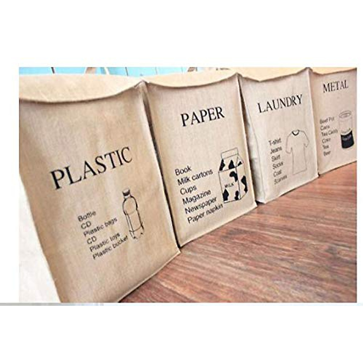 Jute Weave Recycling Bag Waste Bin Bags Basket for Home Kitchen Office - Natural Style Recycle Garbage Trash Sorting Bins Organizer Baskets Recycling Container