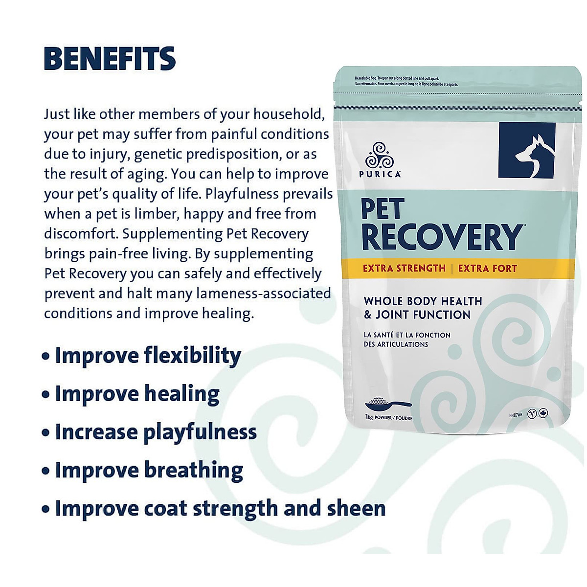 PURICA Pet Recovery Extra Strength - Joint Support for Cats & Dogs - Glucosamine - Vitamins for Joint Health. Suitable for Small & Large Breeds - Transform Your Pet's Well-Being with 1Kg Powder