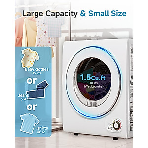 Feelfunn 110V Portable Dryer – 850W Compact Clothes Dryer with 4 Automatic Drying Modes, Stainless Steel Tub, Simple Control Knob for Apartments, Dorms & Small Spaces