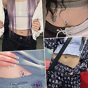 OUFER Heart Belly Button Rings Pave CZ Crystal Top Down Belly Rings 14G Surgical Steel Navel Piercing Jewelry