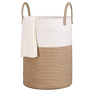Tall Laundry Basket, Large Woven Basket Cotton Rope Dirty Clothes Hamper with Handle for Blanket, Nursery Clothes Hamper Basket(63L)