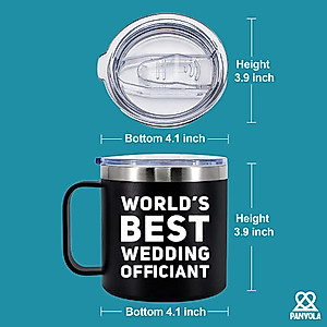 Panvola World's Best Wedding Officiant From Bride Groom Anniversary Souvenir Pastor Minister Insulated Coffee Cup 14oz With Handle And Lid 304 Stainless Steel Camping Travel Thermal Mugs - Black