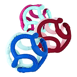 OgoBolli Gummi Teething Ring Textured Sensory Ball Toy for Babies & Toddlers - Stretchy, Soft Non-Toxic Silicone - Age 6+ Months - Blue Blueberry