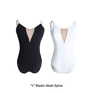 Phoeswan Ballet Leotards for Women, Deep V Camisole White Dance Leotards, Elegant Adult Leotards for Women Dance, Size XL