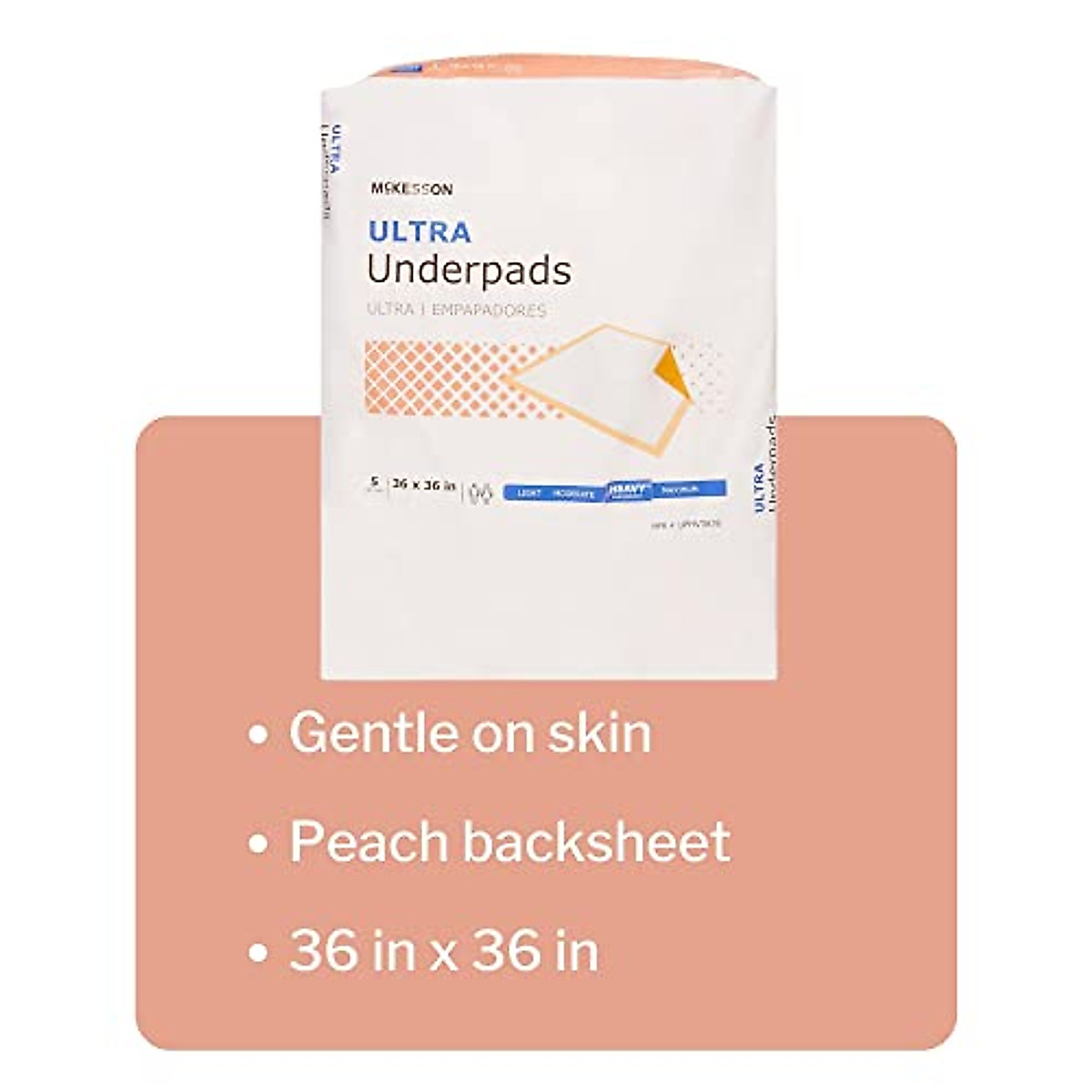 McKesson Ultra Underpads, Adult Incontinence Bed Pads, Chux, Disposable, Heavy Absorbency, 36 in x 36 in, 50 Count