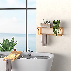 ClosetMaid Bamboo Wall Shelf with Towel Bar, Wall Mount Storage Shelves, Organizer Rack, Natural Finish