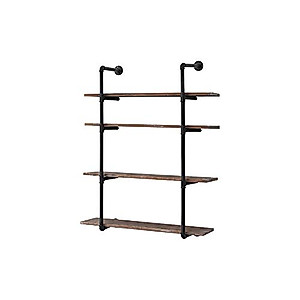 Coral Flower Industrial Pipe Shelving Wall-Mounted 4-Tier Rustic Metal Floating Shelves Wood Book Shelves Wall Shelf Unit Bookshelf Hanging Wall Shelves，Gray
