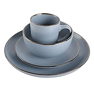 Gibson Home Rockaway Round Stoneware Dinnerware Set, Service for 4 (16pcs), Matte Blue