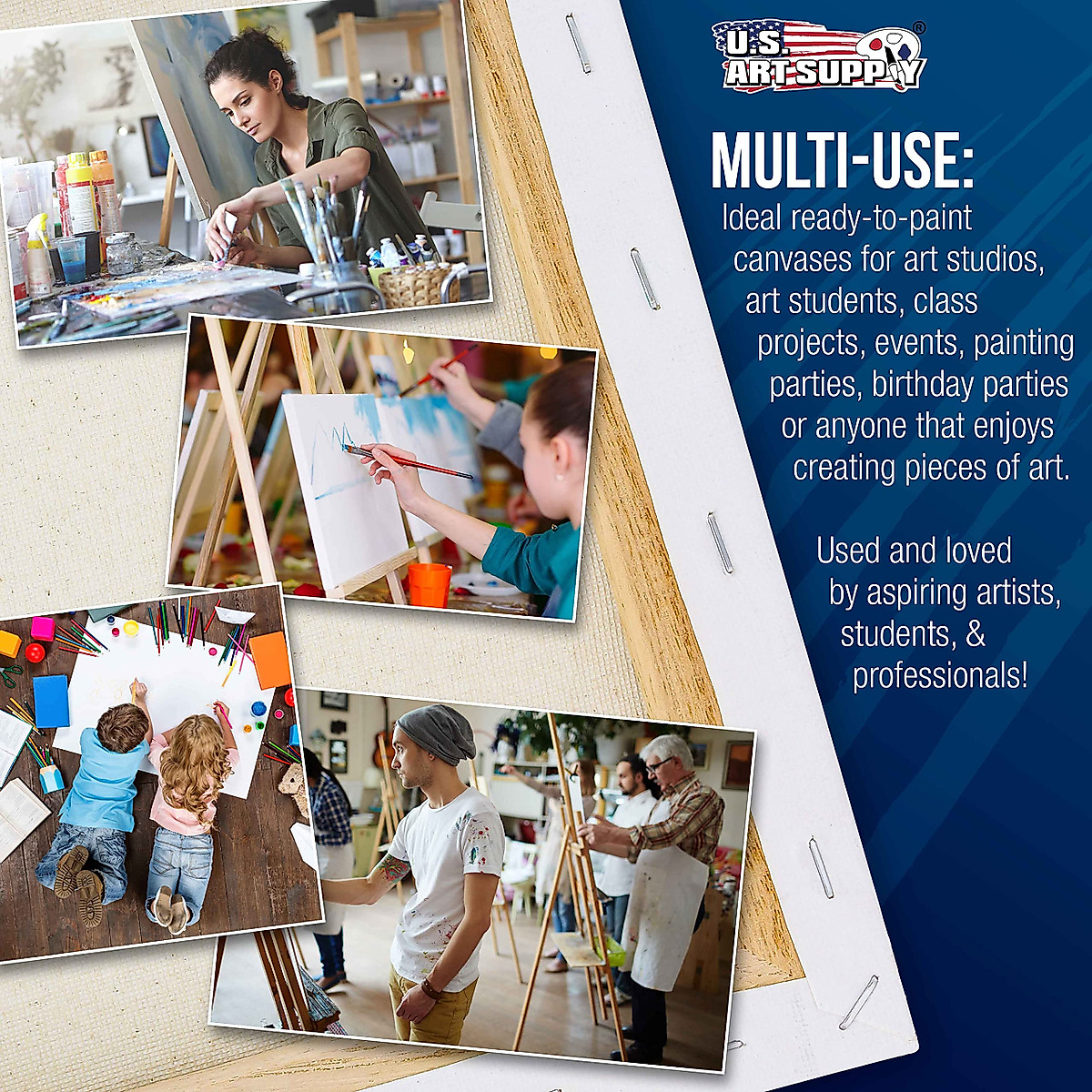 U.S. Art Supply 24 x 36 inch Stretched Canvas 12-Ounce Triple Primed, 3-Pack - Professional Artist Quality White Blank 3/4" Profile, 100% Cotton, Heavy-Weight Gesso - Acrylic Pouring, Oil Painting