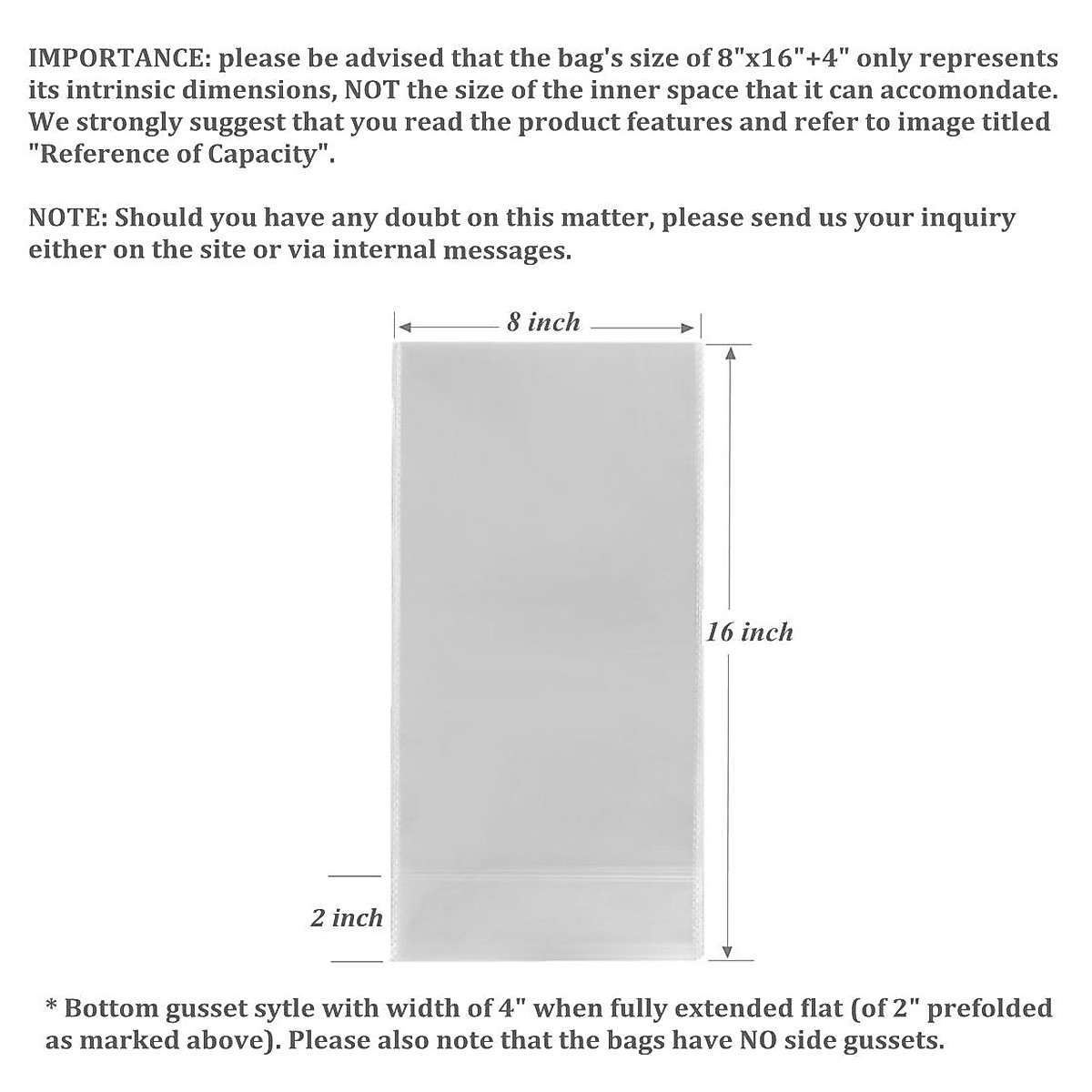 100 Gusset Cello Bags with Ties - 2.8 mil Big Size Gift Wrap Cellophane Bag - Clear Wine Bottle Gift Bags Large for Favor (8" x 16" + 4")