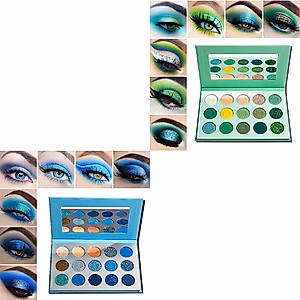 Afflano Blue Green Eyeshadow Palette Eyes Makeup Set 2 Pcs, Avocado Green Eye Shadow Blue Makeup Palettes Eyeshadow, Long Lasting Matte Glitter Forest Yellow Green Eye Makeup for Christmas Women Girl
