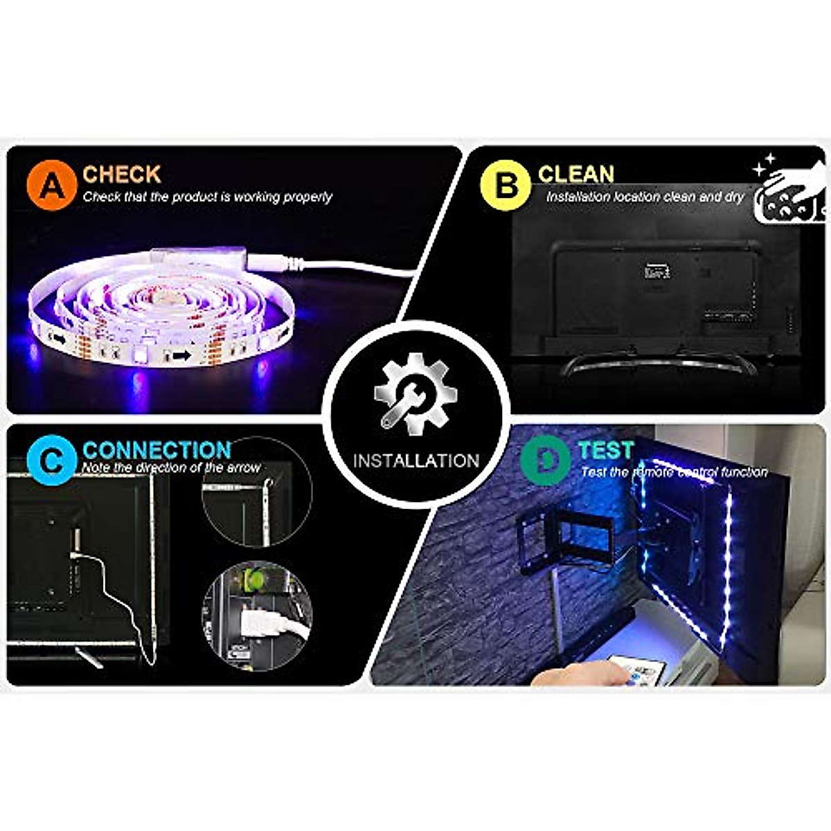 PANGTON VILLA Led Strip Lights 6.56ft for 40-60in TV, USB LED TV Backlight Kit with Remote - 16 Color 5050 LEDs Bias Lighting for HDTV