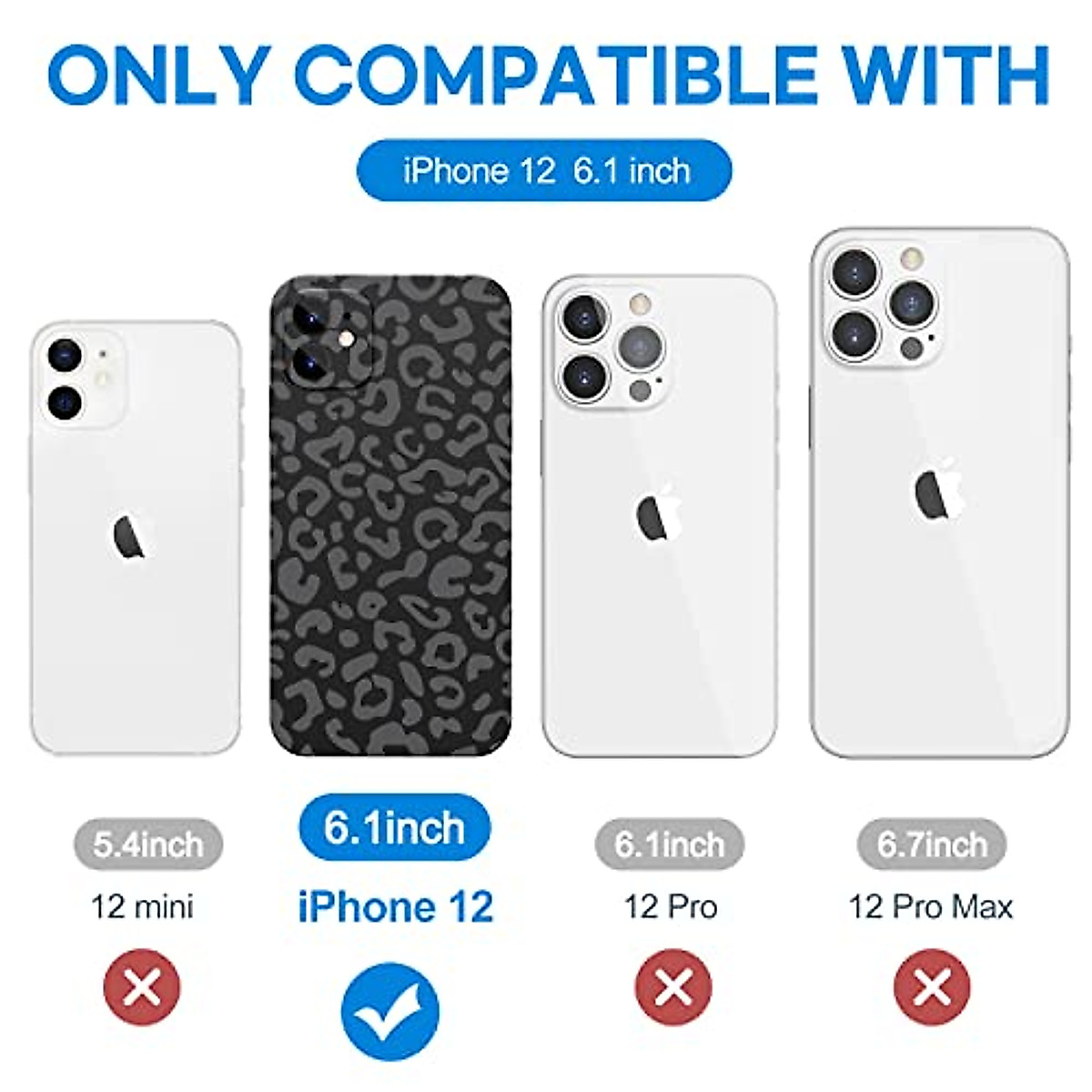 Hython Case for iPhone 12 Case Leopard, Matte Black Cheetah Print Pattern Design [Not Rub Off], Cute Aesthetic Slim Soft TPU Shockproof Protective Phone Case Cover for Women Men, Black Leopard