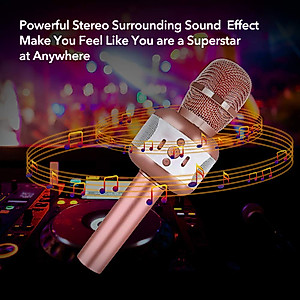 Microphone for Kids, Wireless Bluetooth Karaoke Microphone Portable Handheld Microphone Karaoke Mic Machine for Home Party Birthday - Best Christmas Birthday Gifts Toys for Age 4 5 6 7 8 9 10 (Rose)