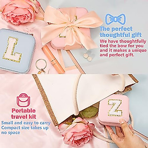 CHMI Travel Jewelry Case, Pink Travel Jewelry Box, Travel Jewelry Organizer, Travel Gifts for Women Girls, Jewelry Organizer Box, Birthday Gifts for Women, Christmas Gifts for Teens Girls - Initial A
