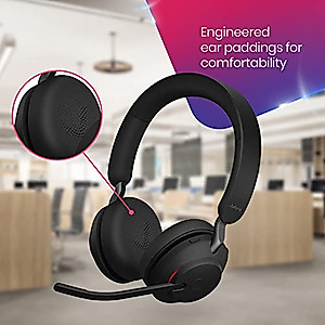 Jabra Evolve2 65 Wireless Bluetooth Headset Stereo UC - USB Blue Tooth Dongle, Compatible with Zoom, Webex, Smartphones, Tablets, PC/MAC, 26599-989-999 (Black), Global Teck Gold Support Plan Included