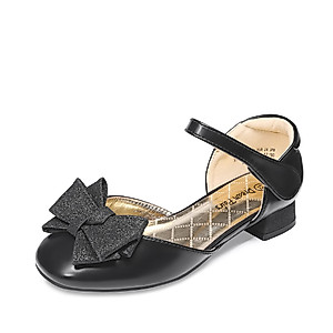 DREAM PAIRS Girls Dress Shoes Closed Toe Low Heels Ankle Strap Bow Ballet Wedding Party Sandals Princess Flower Shoes SDFL2314K Black Size 2 Little Kid