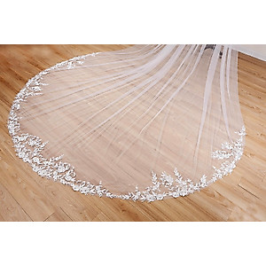 EllieWely Long 1 Tier Lace Wedding Bridal Veil With Metal Comb F10 3 M Ivory