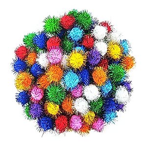 1.8 Inch Assorted Color Flash Ball Cat's Favorite Toy Ball Tinsel Pom Poms Flash, 100Pcs.