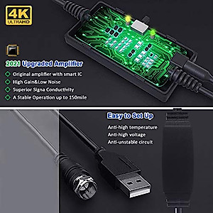 AOHE Indoor HDTV Antenna, Digital TV Antenna Up to 120 Miles Range, Antenna with Amplifier Signal Booster, Support 4K 1080P VHF UHF