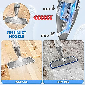 Spray Mops for Floor Cleaning Microfiber Floor Mop for Hardwood Floors Wet Dust Mop Flat Mop Floor Cleaner Mop with 4 Washable Pads 440 Ml Refillable Bottle for Wood Floor Tile Laminate Vinyl Kitchen