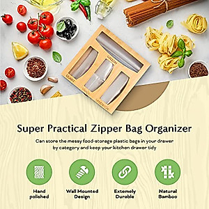 Umiboo Bamboo Resealable Bag Storage Organizer with Hinge - For your Kitchen Drawer, Pantry, Countertop - Easily Organize your resealable storage bags