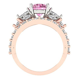 Clara Pucci 2.82ct Round Marquise Cut Customizable 3 stone With Pink Zircon Designer Statement Ring Band Set 18K Rose White Gold Size 9.5