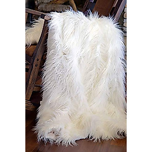 Luxury Fluffy Faux Fur Throw Blanket, Mongolian Long Hair White 50" x 60"