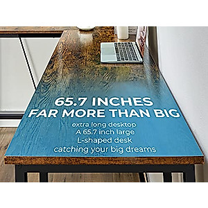 GreenForest L Shaped Corner Desk 65.7 inch with Storage Shelf and 2 Drawers File Cabinet Wooden Lateral File Cabinet with Open Storage Shelves