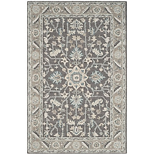 SAFAVIEH Blossom Collection Accent Rug - 2'3" x 4', Dark Grey & Light Brown, Handmade Wool, Ideal for High Traffic Areas in Entryway, Living Room, Bedroom (BLM217A)