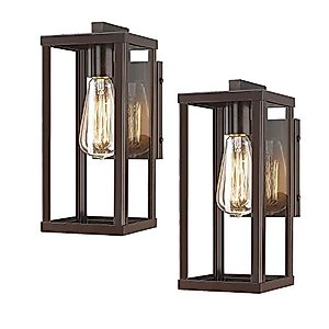 Odeums Outdoor Wall Lantern, Exterior Wall Mount Lights, Outdoor Wall Sconces, Wall Lighting Fixture in Oil Rubbed Finish with Clear Glass (Oil Rubbed Bronze-Wall Light, 2 Pack)
