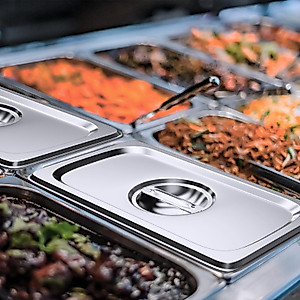 6 Pack 1/3 Size Steam Table Pan Covers, Solid Steam Table Pan Lids, Stainless Steel Hotel Pan Lid with Handle, Catering Food Pan Cover, Silver Buffet Pan Lids, Hotel Pan Cover for Catering