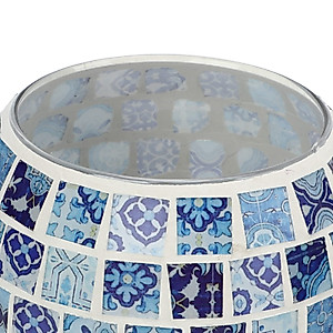 Blue and White Mosaic Candleholder, Glass Votive Candle Holders Round Bowl Tealight Holders Potted Plant Bowl Vase Candlestick Holder Table Centerpieces