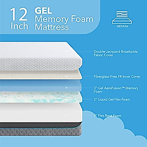 MLILY 12 Inch Queen Memory Foam Mattress in a Box, CertiPUR-US Certified Made in USA, Cooling Gel Foam Mattress, Medium Firm Double Mattress for Pressure Relief, White
