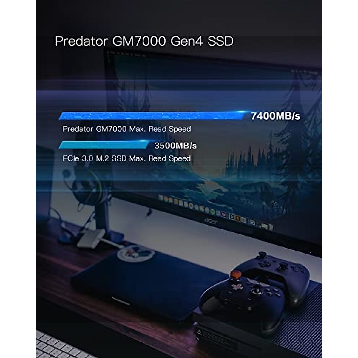 acer Predator GM7000 2TB NVMe Gaming SSD - M.2 2280 PCIe Gen4 (16 Gb/s) x 4, 3D TLC NAND PC Internal Solid State Hard Drive with DDR4 DRAM Cache Up to 7400 MB/s - BL.9BWWR.106