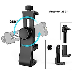 Universal Phone Tripod Mount Adapter with Ｗireless Camera Remote, Cell Phone Holder with Adjustable Clamp for Selfie Stick Monopod Compatible with iPhone, Samsung and so on, Wrist Strap Included
