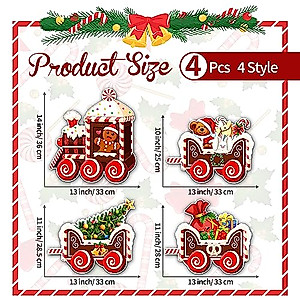4 Pieces Christmas Decorations Outdoor Yard Train Lawn Sign Gingerbread Santa Snowman Heart Yard Sign with 8 Yard Stakes for Outdoor Christmas Decorations (Warm Style)