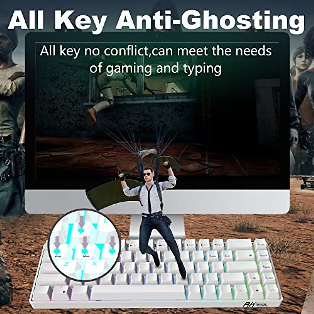 RK ROYAL KLUDGE RK68 (RK855) Wired 65% Mechanical Keyboard, RGB Backlit Ultra-Compact 60% Layout 68 Keys Gaming Keyboard, Hot Swappable Keyboard with Stand-Alone Arrow/Control Keys, Blue Switch, White