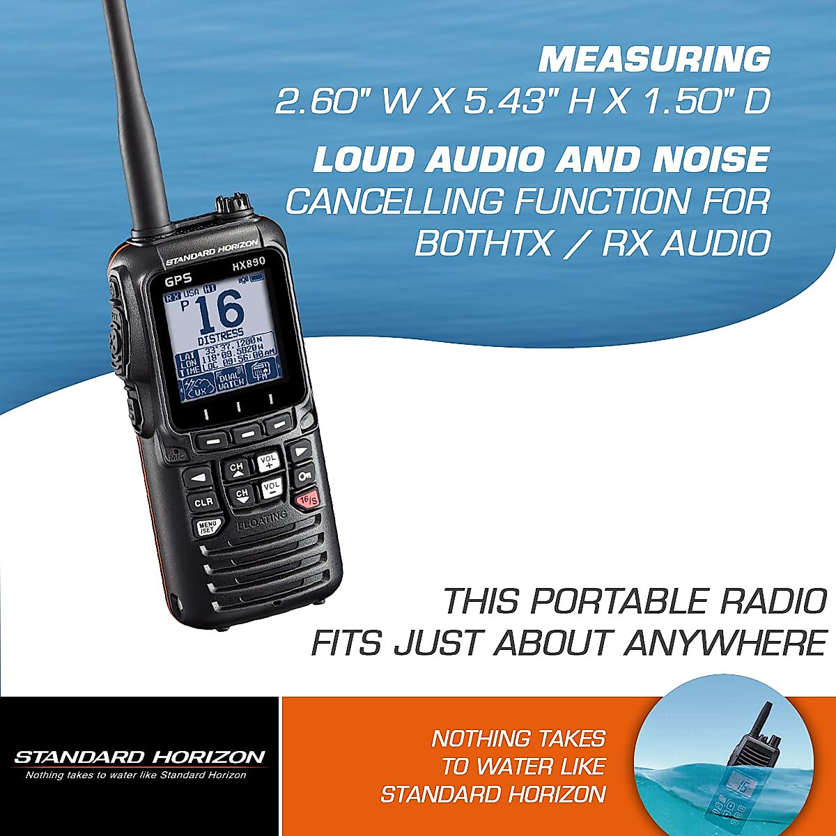 STANDARD HORIZON HX890BK VHF-HH, 6 Watt, w/GPS&FM Rcvr