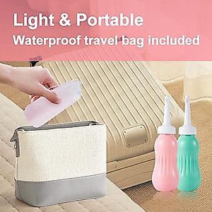 OFFO Portable Bidet Sprayer, 17OZ (500ML) Large Capacity Handheld Personal Travel Bidet Kit with Travel Bag for Toilet Self Cleaning Pink
