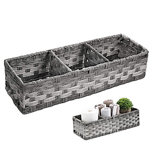Wedhapy Bathroom Storage Baskets Storage Baskets Wicker Storage Basket Bathroom Storage Baskets Toilet Paper Storage Basket with 3 Divider Rustic Decor Woven Plastic Wicker Basket for Organizing