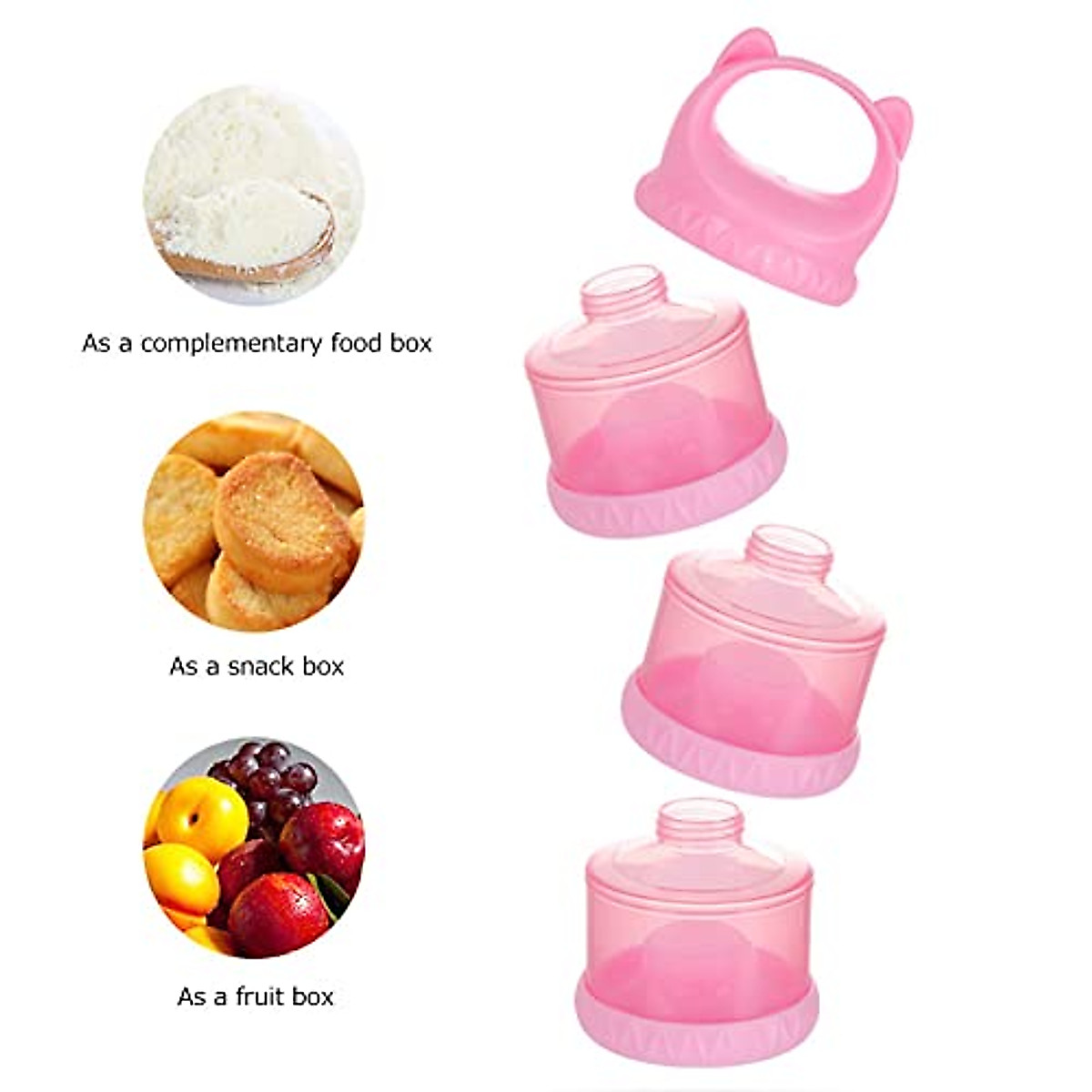 Baby Milk Powder Dispenser, 3 Layers Stackable Cute Cat Travel Portable Formula Container, Milk Powder Formula Dispenser for Fruits, Snacks and Nuts