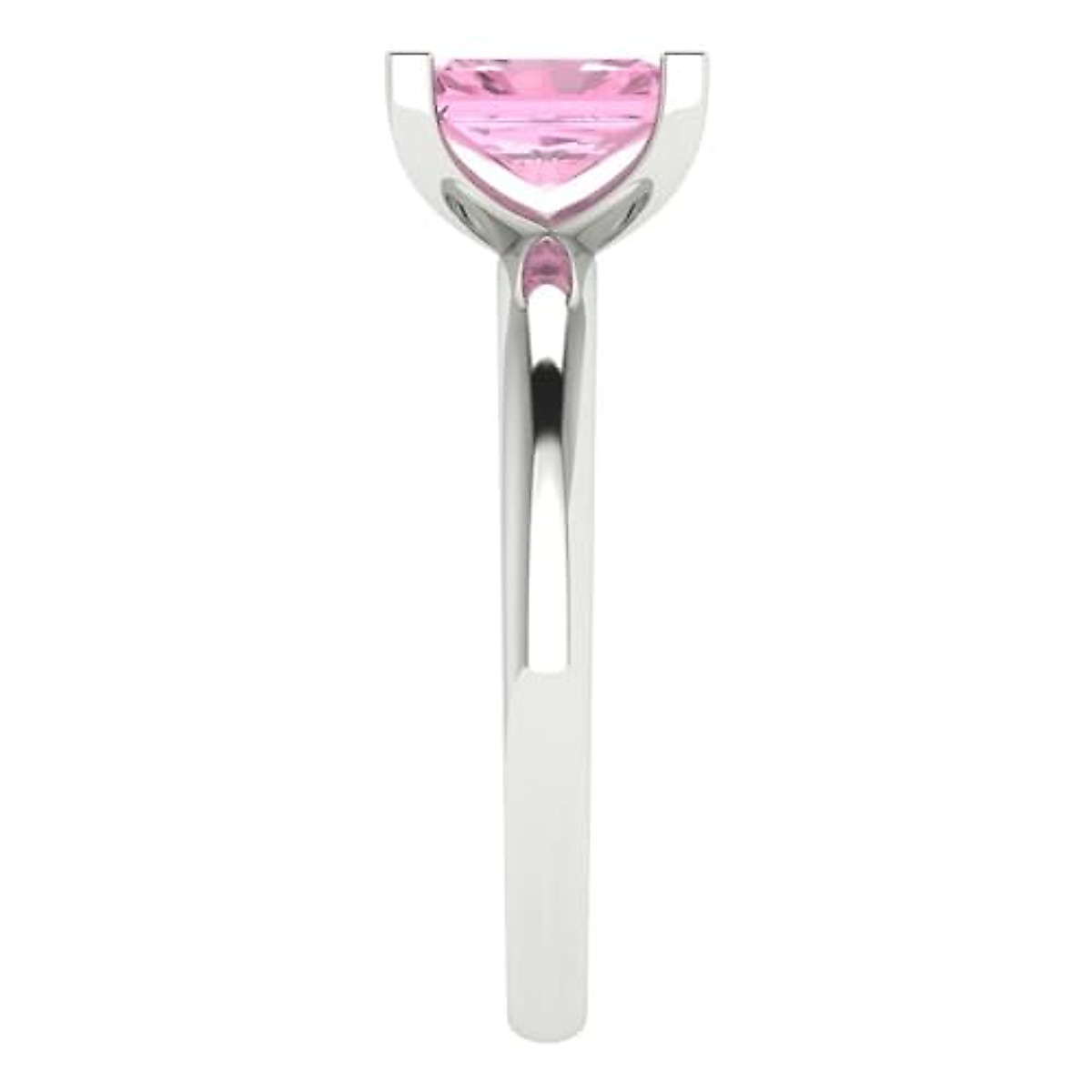 Clara Pucci 1.0 ct Emerald Cut Solitaire Pink Simulated Diamond Wedding Bridal Designer Anniversary Engagement Ring Real 14k White Gold