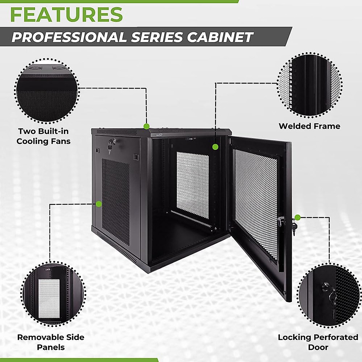 NavePoint 12U Server Rack Enclosure - 23.6” Deep, 12U Wall Mount Network Cabinet with Locking Perforated Door, 19” IT Equipment Compatible, 12U Network Rack, Removable Side Panels, Black