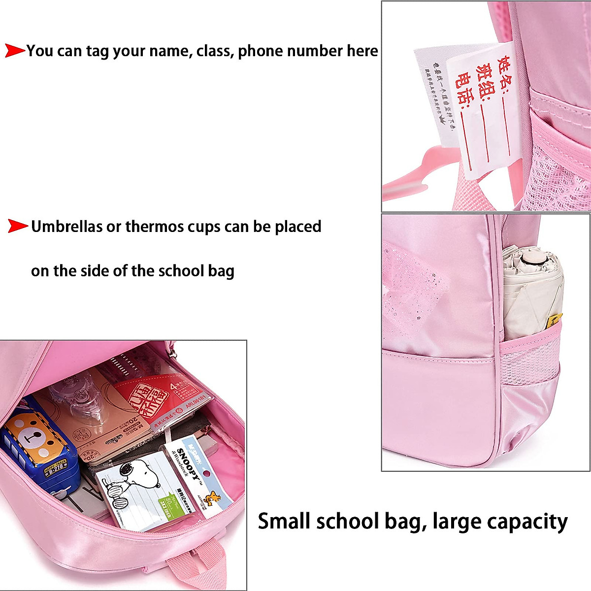 Girls Dance Bag, Nylon Backpack, Pink Ballet Little Girl Storage Bag, Sequin Decoration Children's School Bag Waterproof and Wear-resistant