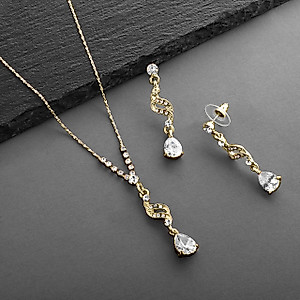Mariell Gold Cubic Zirconia Prom Jewelry Set, Necklace & Earrings Set for Weddings, Brides, Bridesmaids